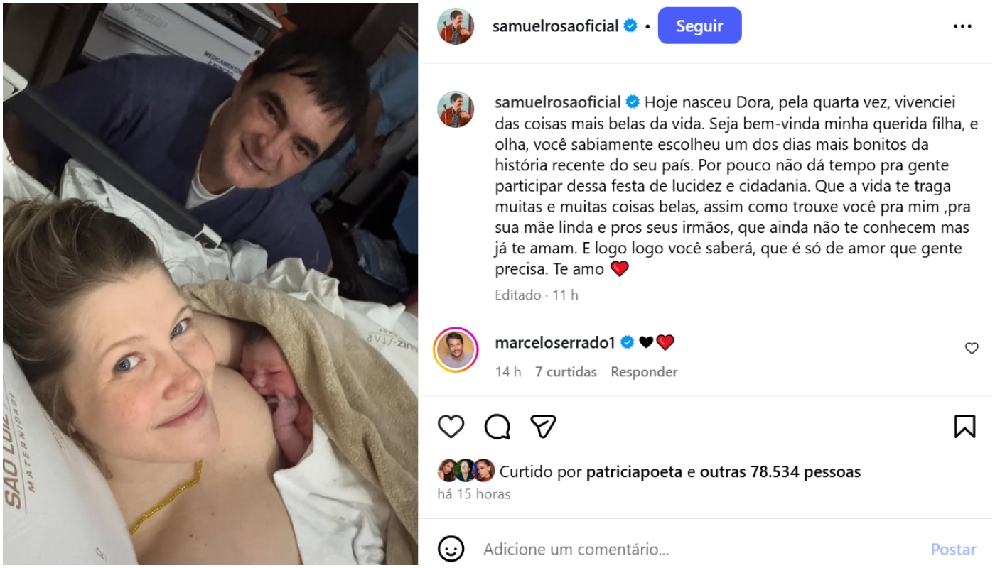 Nome da 4ª filha de Samuel Rosa é curtinho e normalmente usado como ...